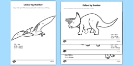 Dinosaurs Colour by Number Addition and Subtraction Up to 20