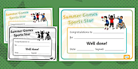 Mini Summer Games Achievement Certificates - PE Certificate