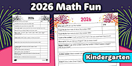 First Grade New Year 2026 Math Fun Worksheet