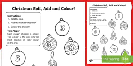 Christmas Present Worksheet | Colour & Roll | Maths & Addition