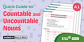 ESL Countable and Uncountable Nouns Activity Sheet Kids, A1