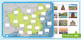 China Landmarks Map Display Poster English/Mandarin Chinese