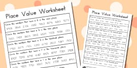 Place Value Number Sorting Worksheet