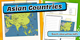 Asian Countries Cut and Paste Labeling Worksheet for 3rd-5th Grade