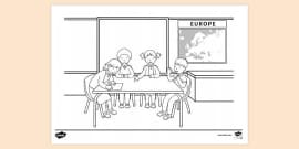 FREE! - Group of Children Discussing Their Ideas Colouring Sheet