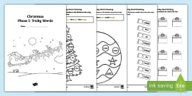 Phase 2 Christmas Phonics Tricky Words Activity Booklet