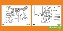 FREE! - Birthday Blowing Candles Colouring Pages | Twinkl