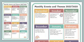 Editable Muted Rainbow Monthly Events and Themes Planner 2023/2024 Academic