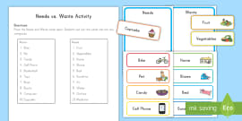 Needs, Wants, Goods, and Services Economics Activity Pack for K-2nd Grade