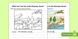 Dinosaur Writing Prompt Activity - t-rex, jurassic, sentences, picture