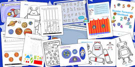 Space Themed Addition with Pictures Worksheet / Worksheet Pack