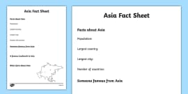 Asia Fact File Template, Asian Countries, Continents