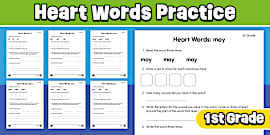 First Grade Heart Words Practice Worksheets Set 1