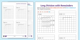 Four-Digit Division with Remainders Worksheet | Math 3-5
