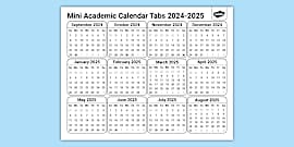 Mini Academic Tabs 2024- 2025 Calendar (teacher made)