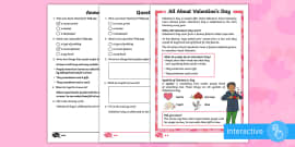 Saint Valentine Reading Comprehension Activity