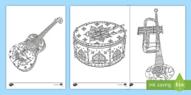 FREE! - Music Pictures to Colour | Colouring Pages | Twinkl