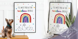 Rainbow Bridge - Pets Colouring Sheet - Pet Loss - Grief