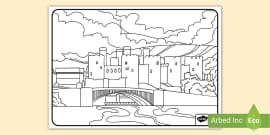 Cardiff Castle Colouring Sheet (Teacher-Made) - Twinkl