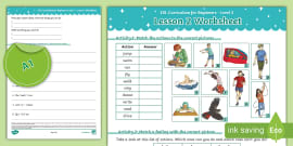 FREE! - ESL Curriculum Level 1, Lesson 1 Worksheet - Twinkl
