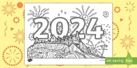 Happy New Year 2024 Mindfulness Colouring Page - Twinkl