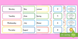 Day and Date Calendar and Weather Chart For The Classroom