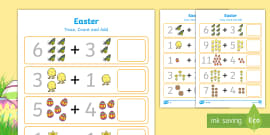 Spring Themed Trace Count and Add Worksheet / Worksheet
