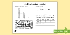 Hospital Vocabulary Matching Worksheet - Twinkl