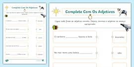 Adjetivos - Complete as frases (teacher made) - Twinkl