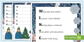 Winter acrostic poem | Template | Easy to print. - Twinkl