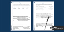 Light Homework Worksheet / Worksheet (Teacher-Made) - Twinkl