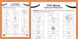 CVC Words Beginning and Ending Sounds Letter A Worksheet