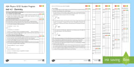 AQA (Trilogy) Unit 2 Electricity Student Progress Sheet