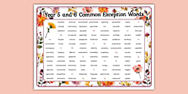 Wildflower Botanical Year 3 and 4 Common Exception Words Mat