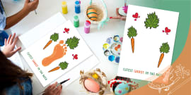 Happy Easter Cute Bunny Footprint Activity Poster - Twinkl