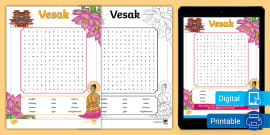 Vesak Word Cloud Coloring Sheet for 3rd-5th Grade - Twinkl
