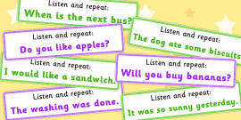 Listen and Repeat 4-5 Word Length Sentence Cards - listen, repeat