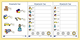 Toy Shopping List Worksheet | Primary Resources | Twinkl