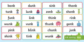 ‘nk’ words phonics list cards- easy to print off.