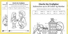 Charlie the Firefighter Addition to 20 Color by Number