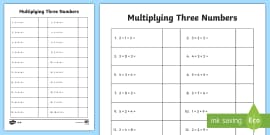 Multiplying Three Numbers Worksheet / Worksheets - Twinkl