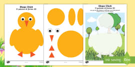 2D Shape Chick Cutting Skills Worksheets, Chick 2D Shape Worksheet