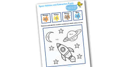 Space Addition and Subtraction Puzzle (0-10) (teacher made)