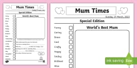 Mother's Day Newspaper Writing Activity | South Africa