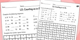 Counting in 8s on a Number Line to Support 8 Times Tables Worksheet