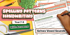 Year 7-8 Schwa Vowel Sound Spelling Patterns Handwriting