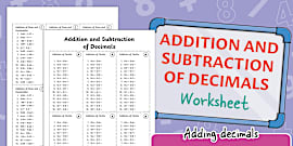 Addition of Decimals Year 6 Worksheets | Decimals Worksheets
