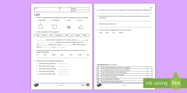 KS3 The Human Eye Homework Worksheet / Worksheet - Twinkl