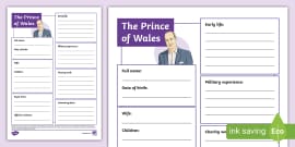 FREE! - The Prince of Wales Fact File Template - KS1 - Twinkl