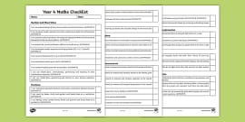 Year 4 Maths National Curriculum Assessment Checklist